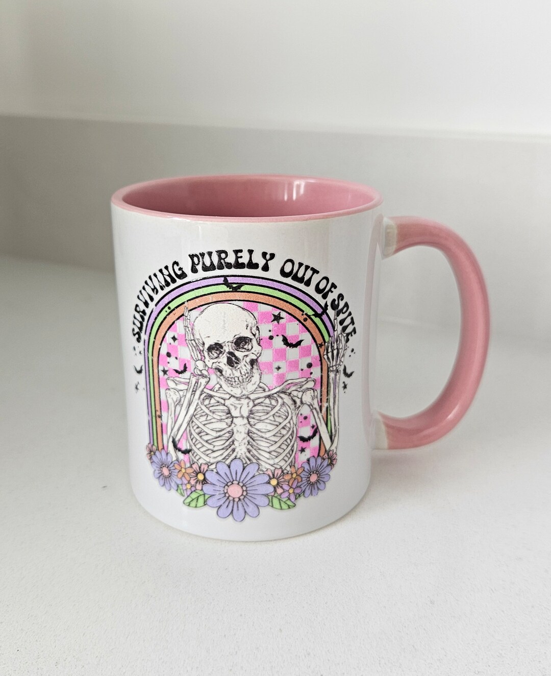 Surviving Purely Out of Spite Skeleton Mug | Halloween | Mug - Etsy
