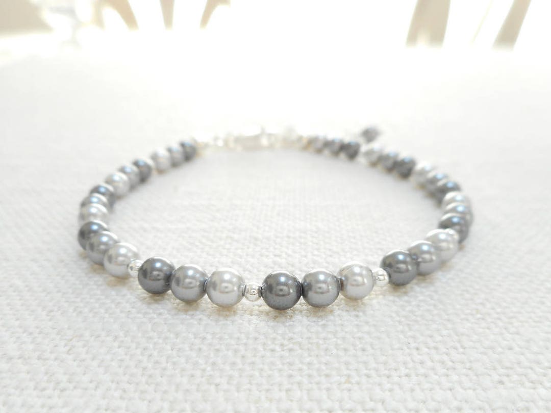 Dainty Gray Pearl Bracelet, Ombré Bracelet, Swarovski Crystal Pearl ...
