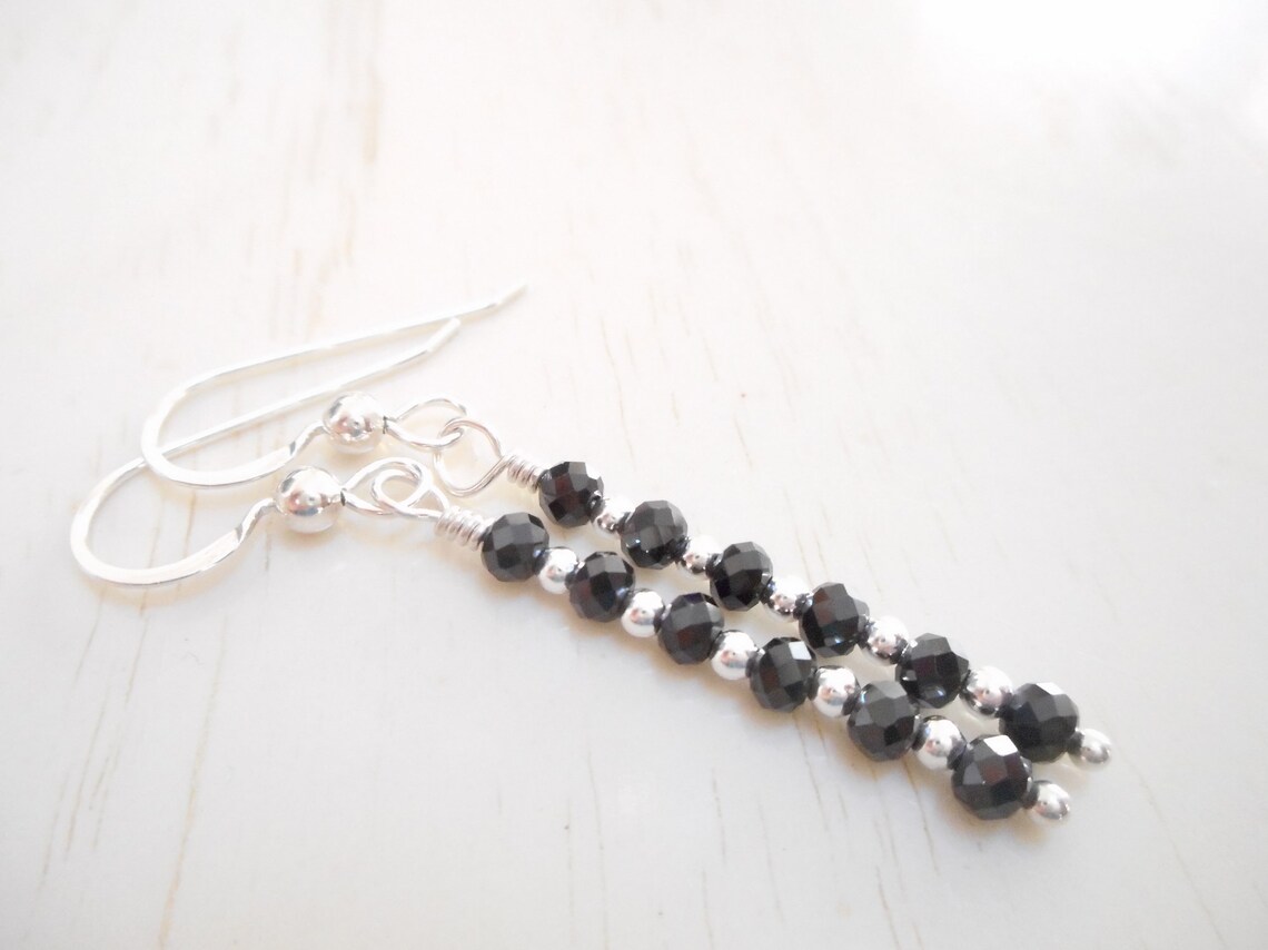 Black Spinel Earrings: Sterling Silver Dangle Gemstone Jewelry - Etsy