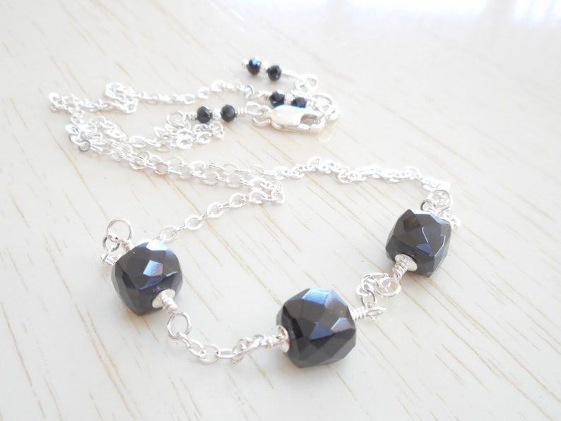 Black Spinel Necklace Sterling Silver Jewelry Gemstone Cube - Etsy