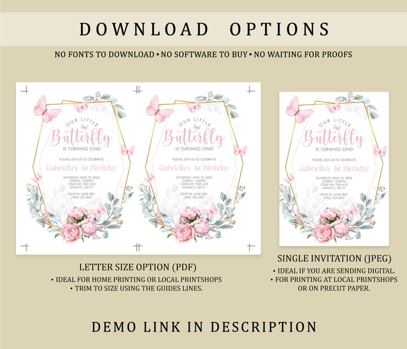 Butterfly and Flower Invitation Girl Birthday Invitation Butterfly ...