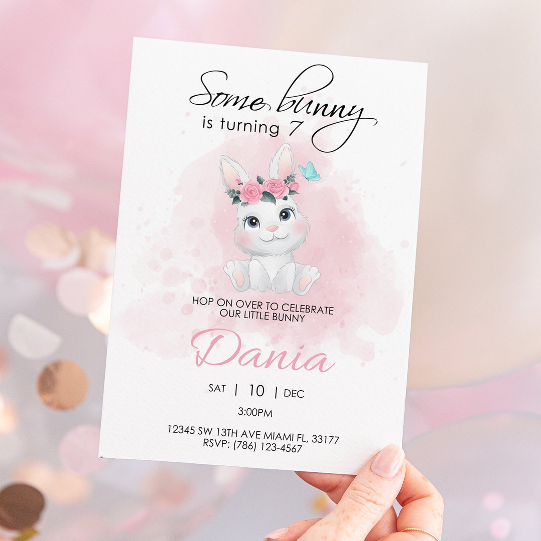 Bunny Invitation Cute Bunny Invite Girl Birthday Invitation Bunny Lover ...