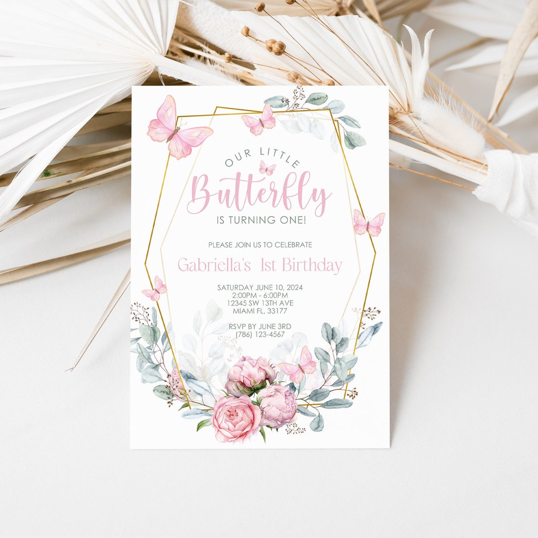 Butterfly and Flower Invitation Girl Birthday Invitation Butterfly ...