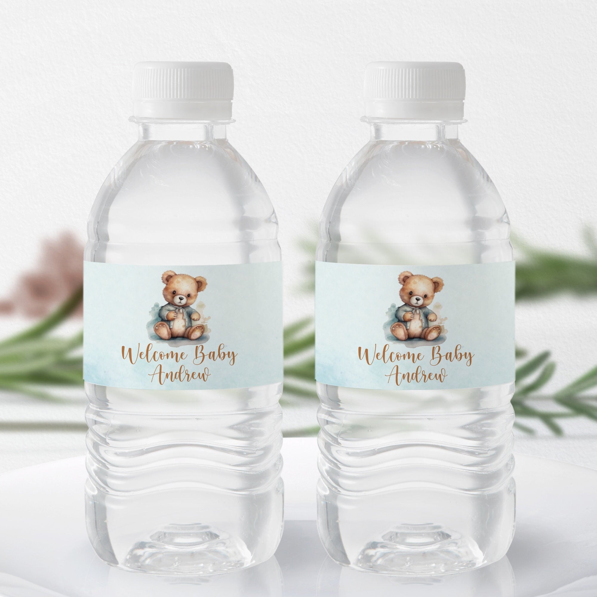 Bear Water Bottle Label Baby Shower Decoration Boys Bear Party Bottle ...