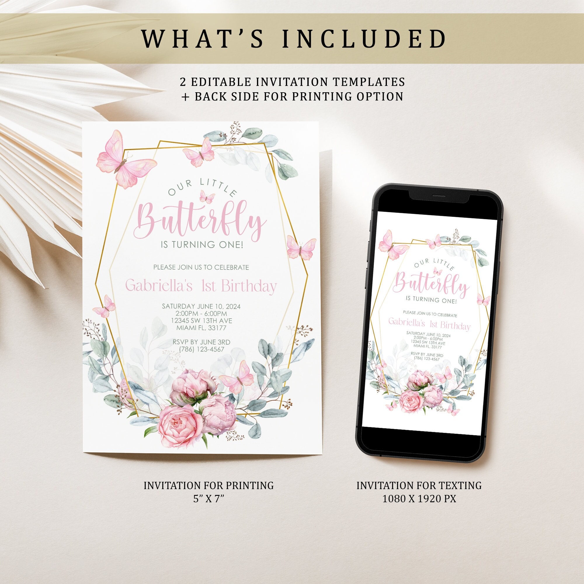 Butterfly and Flower Invitation Girl Birthday Invitation Butterfly ...