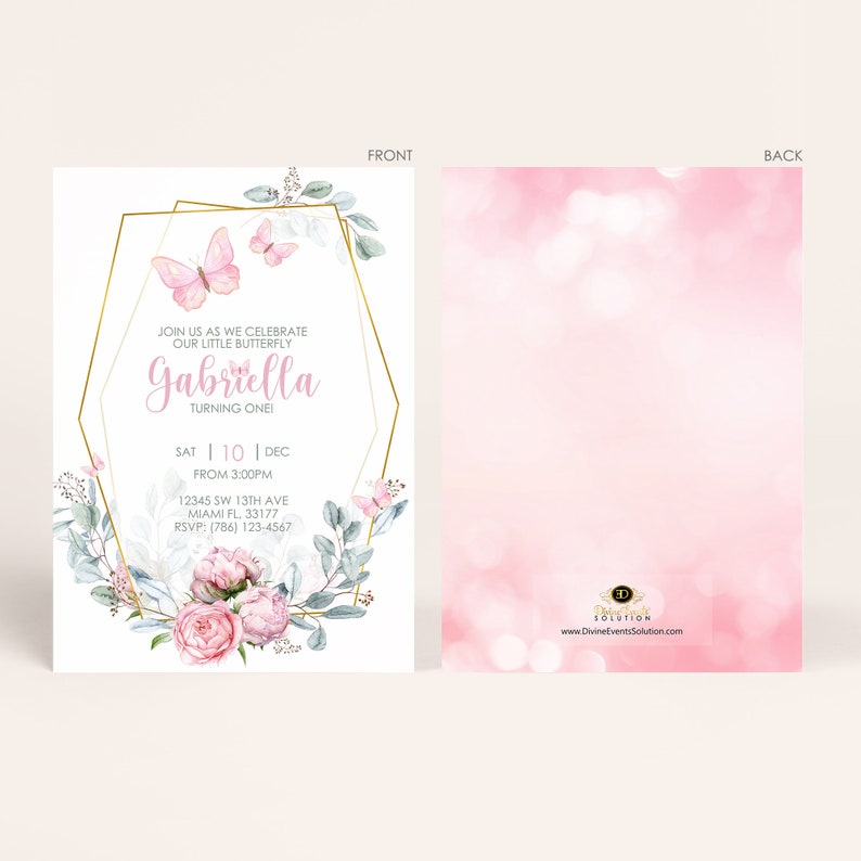 Butterfly and Flower Invitation Girl Birthday Invitation Butterfly ...
