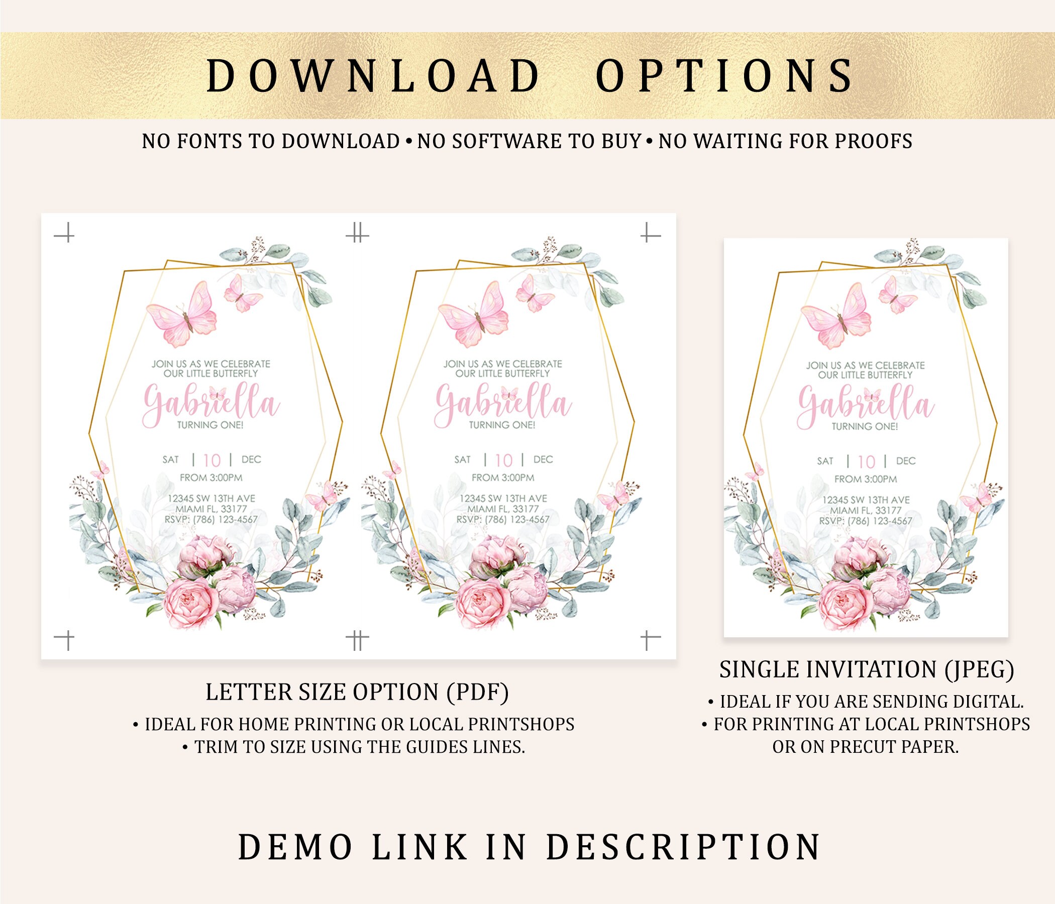 Butterfly and Flower Invitation Girl Birthday Invitation Butterfly ...