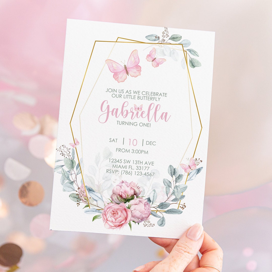 Butterfly and Flower Invitation Girl Birthday Invitation Butterfly ...