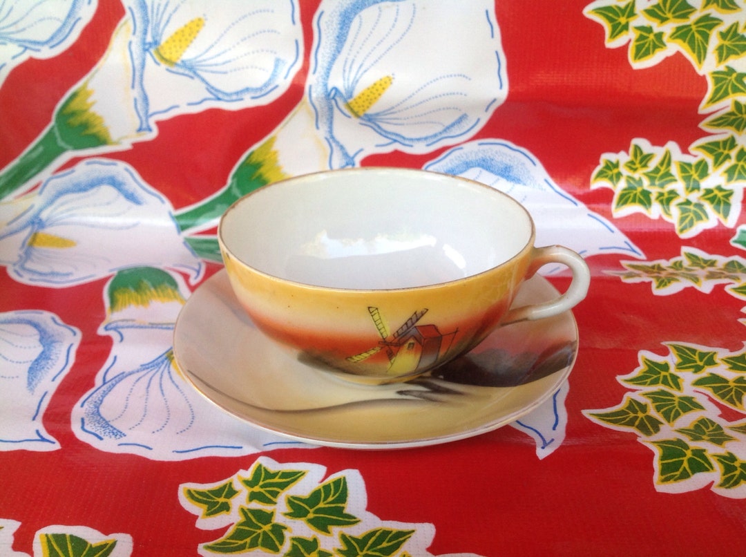 Vintage Hand Painted China Windmill Design Cup and Saucer- Japan - Etsy