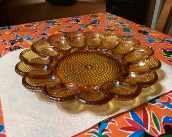 Indiana Glass Hobnail Carnival Amber Deviled Egg Plate - Etsy
