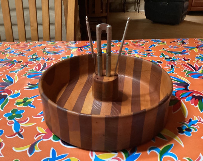 Vintage Hand Crafted Wooden Nut Bowl With Nutcracker and Nut Picks - Etsy
