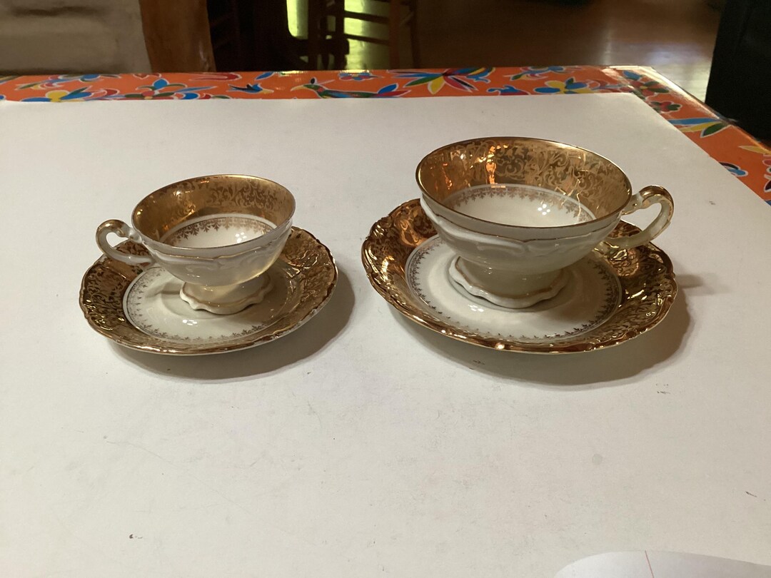 Vintage Pair of Hertel Jacob Gilded Gold Matching China Teacups and ...