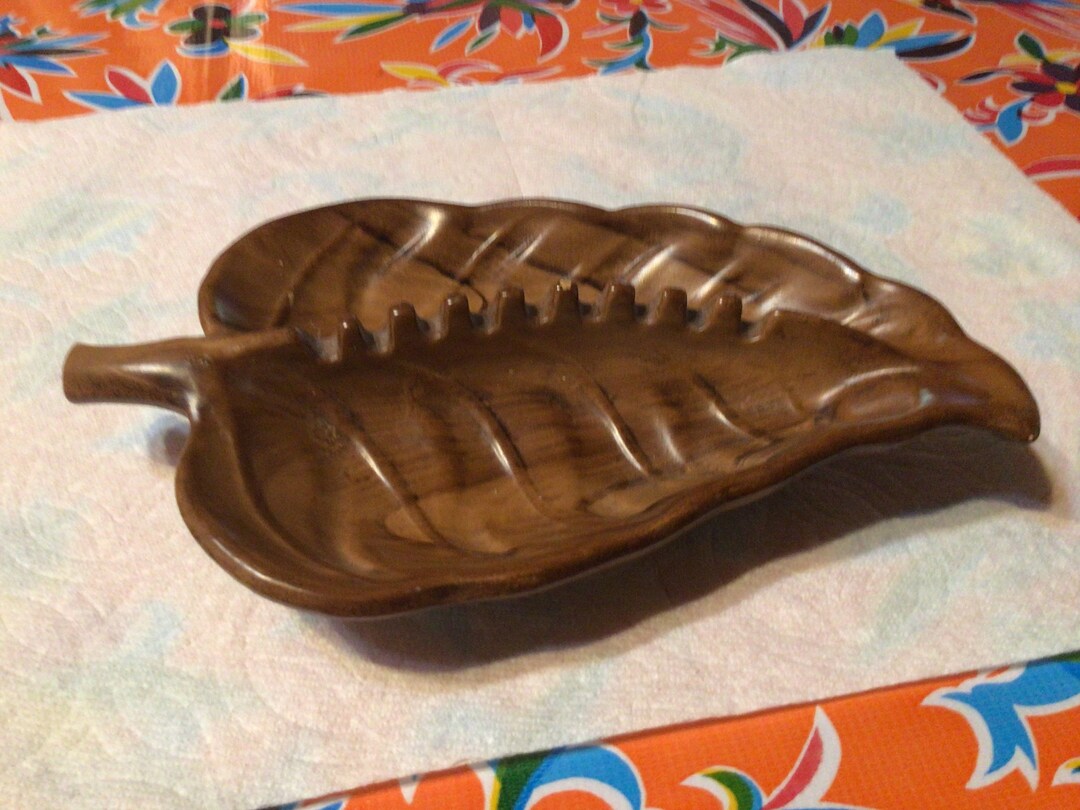 Vintage Mid Century Brown Pottery Leaf Shaped Ashtray- USA - Etsy