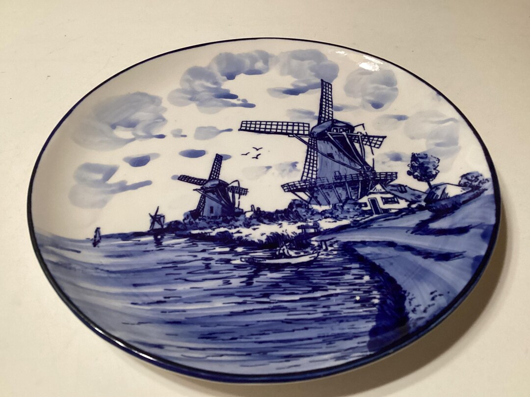 Vintage Delfts Blue Hand Painted Souvenir Plate Featuring Windmills ...
