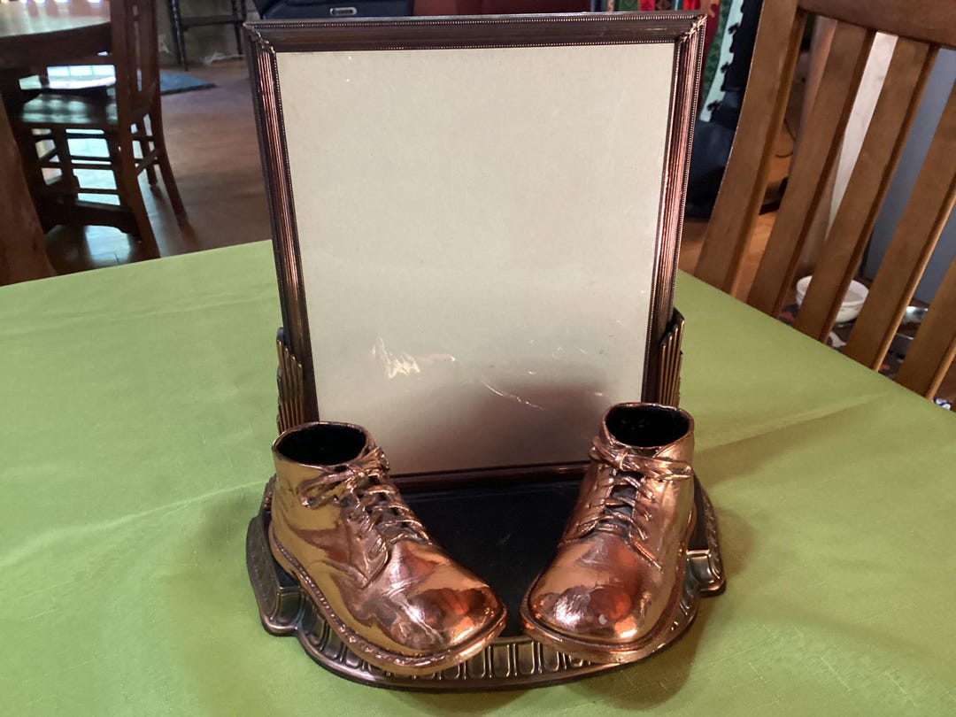 Vintage Art Deco Heavy Bronze Baby Shoes and Attached Picture Frame - Etsy