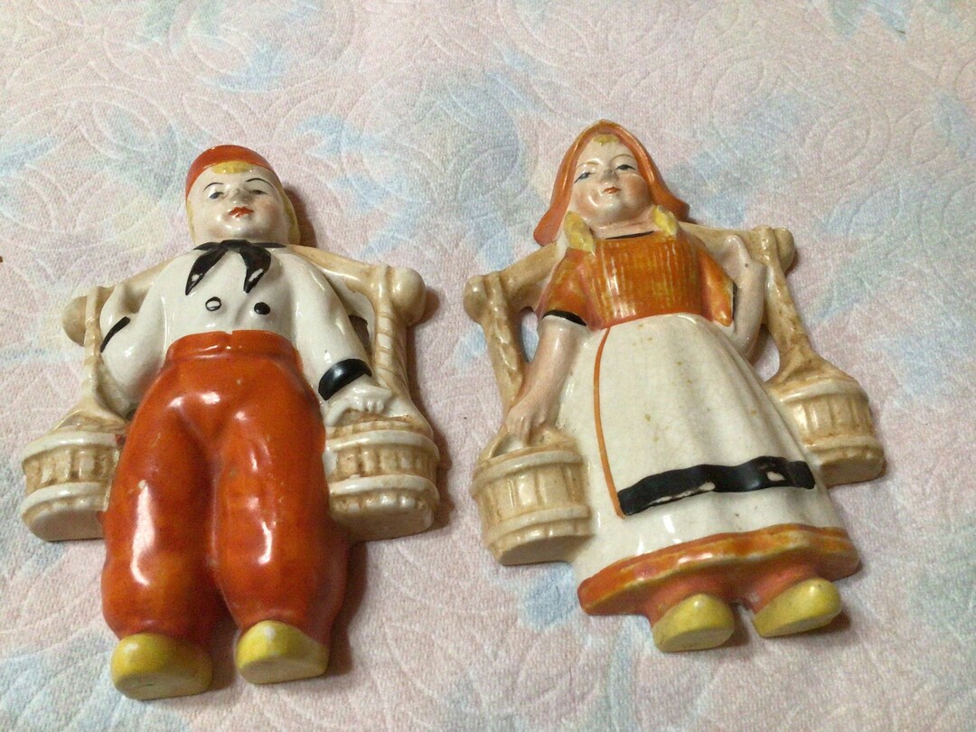 Vintage Occupied Japan Chalkware Dutch Children Wall Hanging - Boy Girl ...