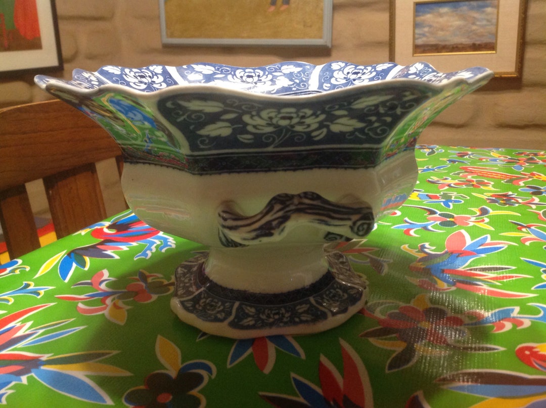 Vintage Whieldon Ware China Corona Pattern Flow Blue Centerpiece Bowl ...