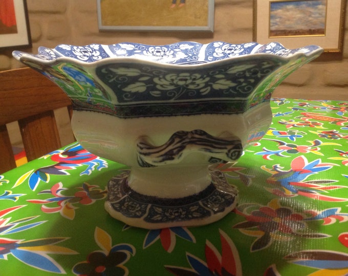 Vintage Whieldon Ware China Corona Pattern Flow Blue Centerpiece Bowl ...