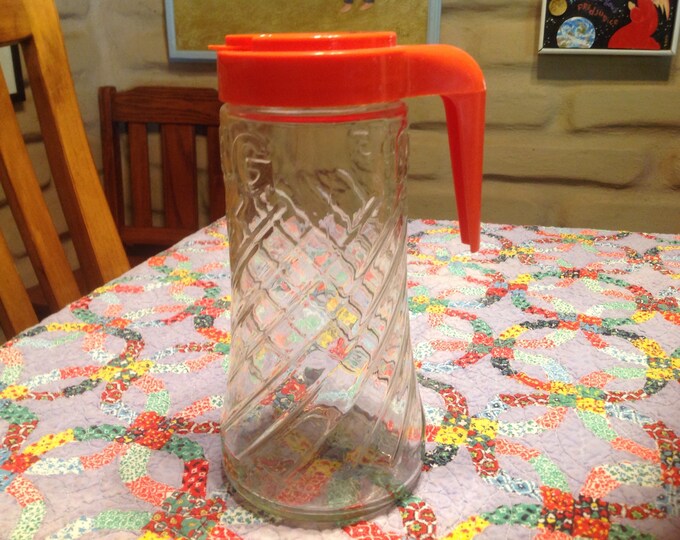 Vintage Mid Century Tang Glass Pitcher or Decanter With Orange Plastic ...
