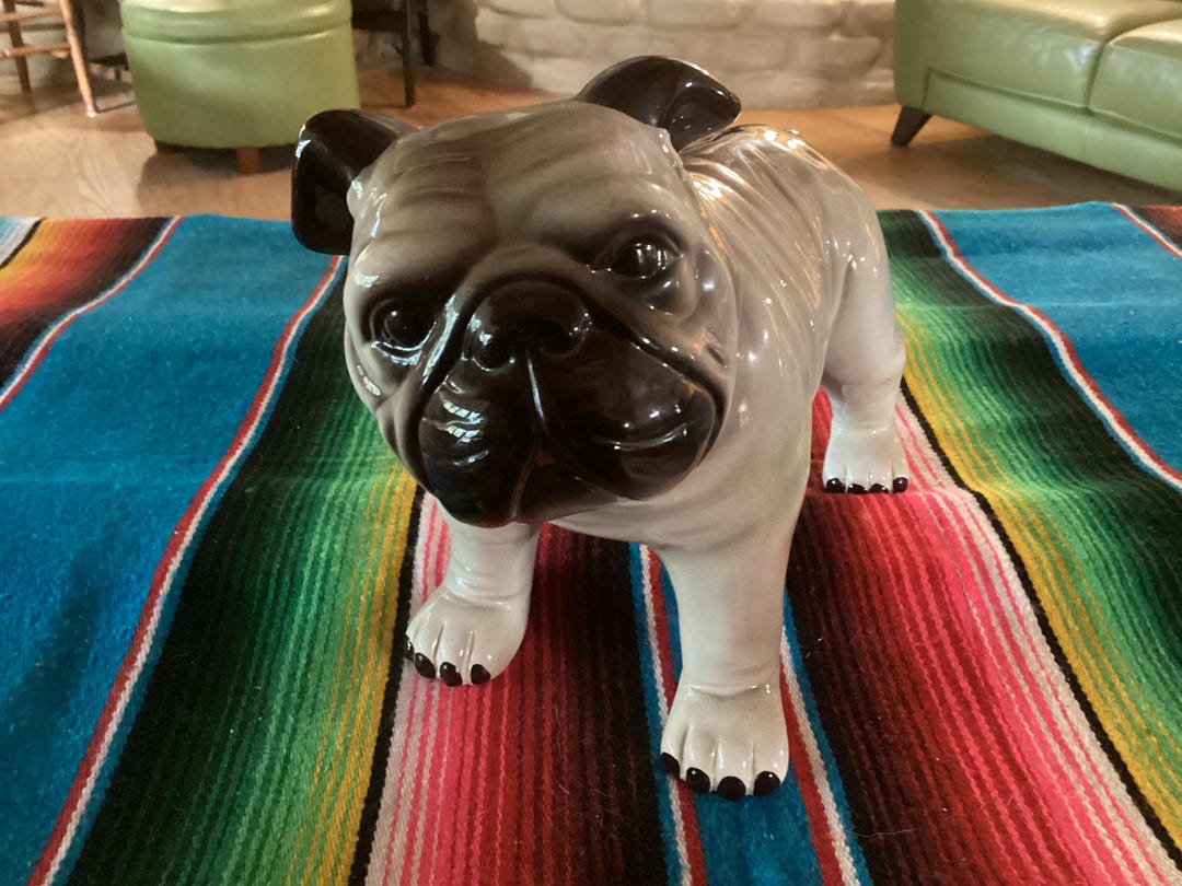 Vintage Large Hand Painted Ceramic Pug Figurine - Etsy