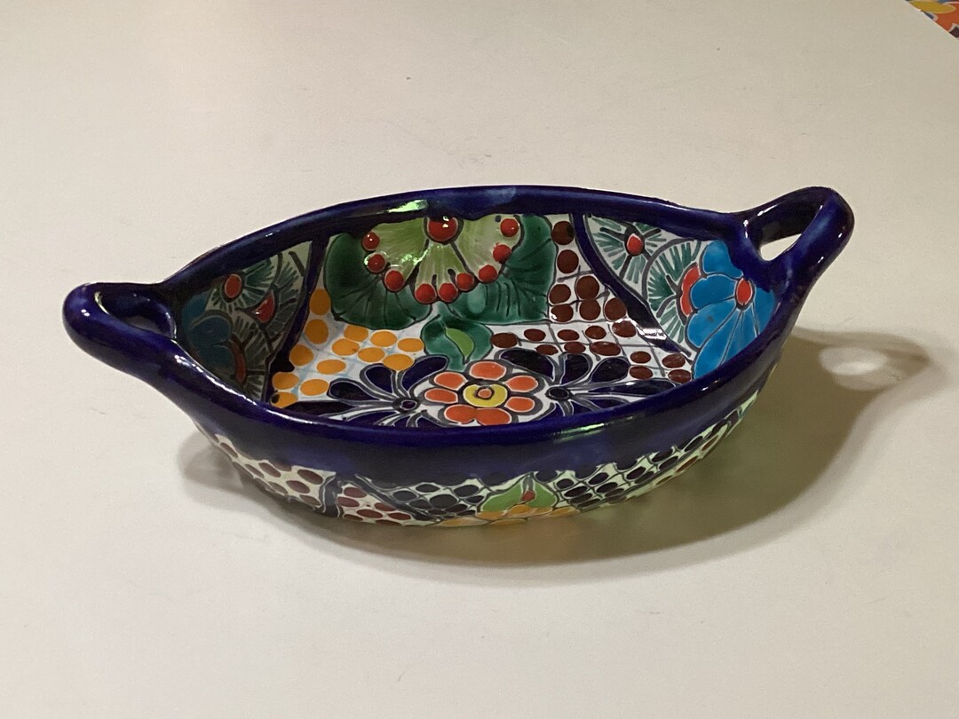 Vintage Hand Painted Mexican Salsa Bowl With 2 Handles and Floral ...