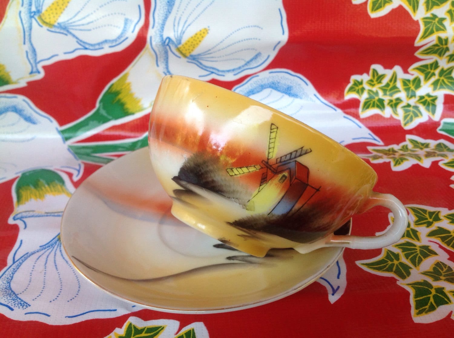 Vintage Hand Painted China Windmill Design Cup and Saucer - Etsy