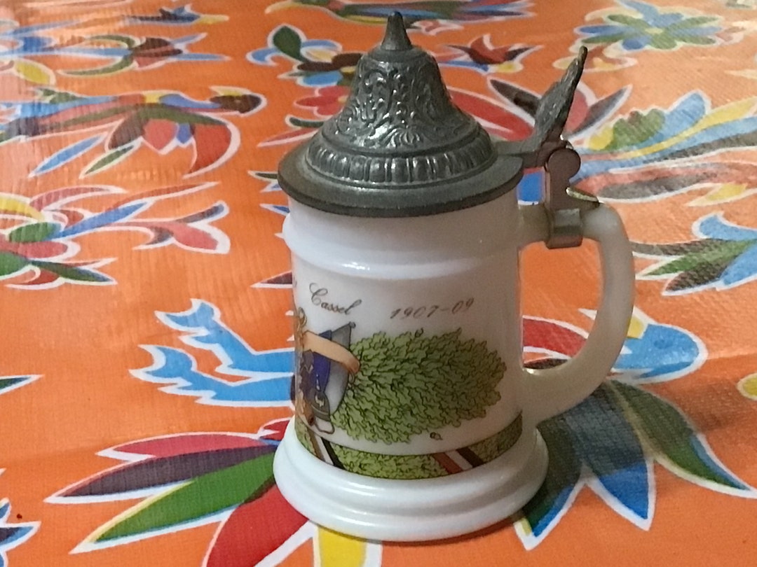 Vintage BMF Schnapskrugerl Miniature Milk Glass Stein With Pewter Lid ...