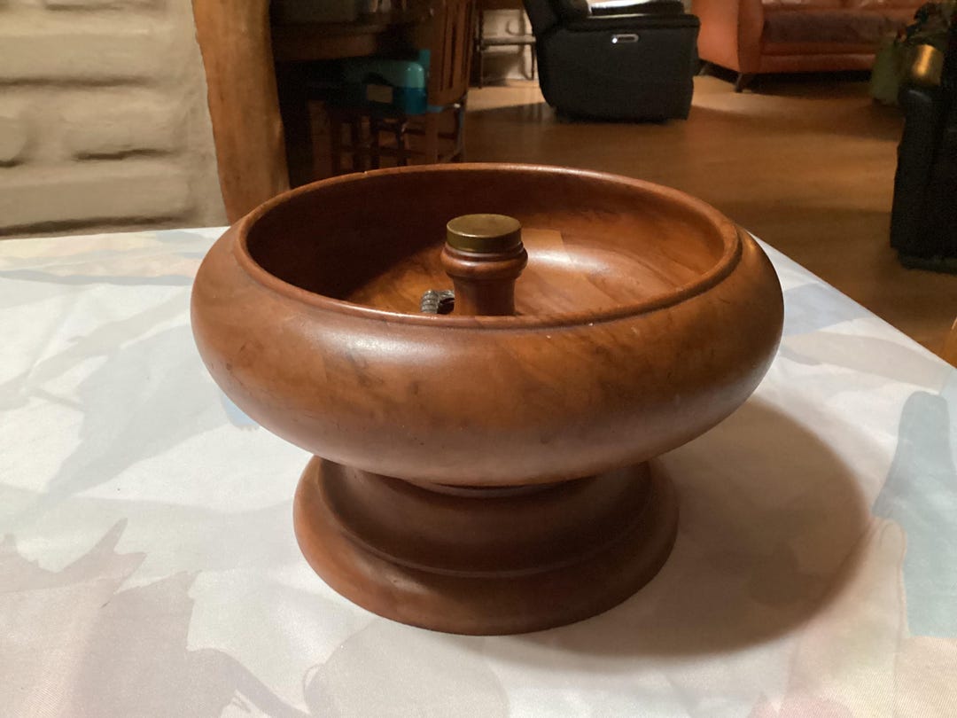 Vintage Beautiful Hand Crafted Footed Wooden Nut Bowl With Nutcracker ...