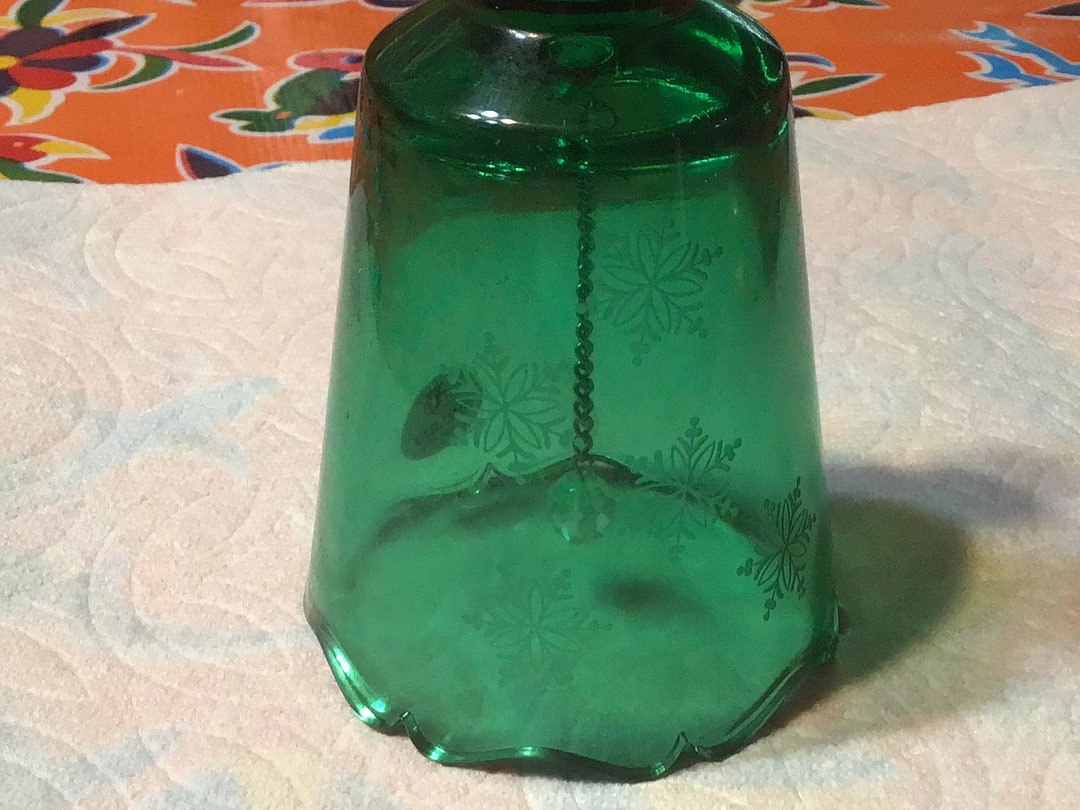Vintage Fenton Green Glass Bell With Etched Snowflake Designs - Etsy