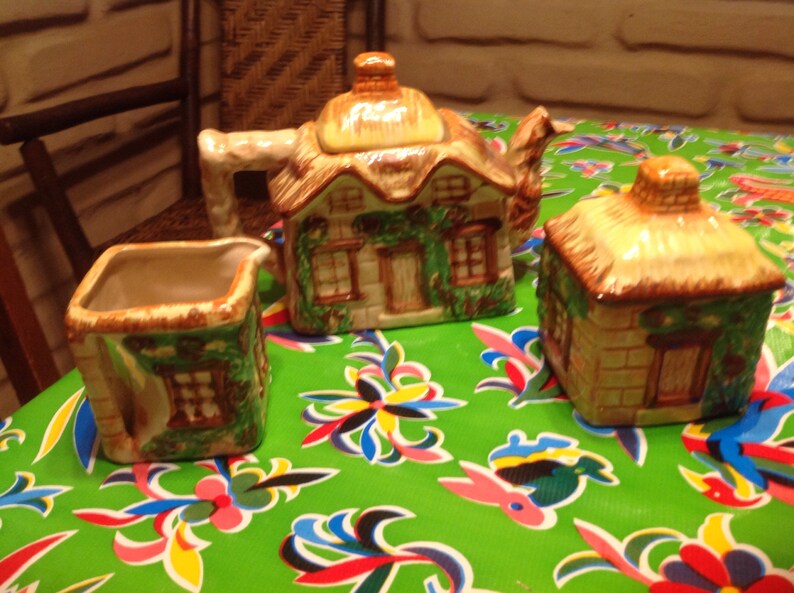 Vintage Hand Painted Ceramic Country Cottage Teapot Set With - Etsy