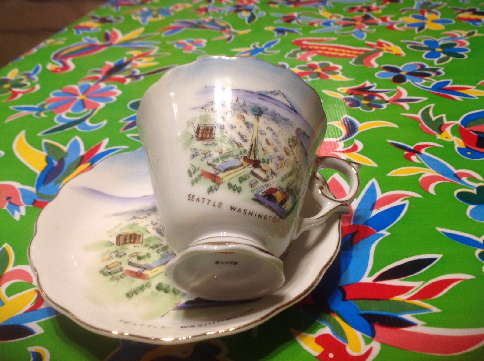 Vintage Hand Painted Ceramic Souvenir Cup and Saucer-seattle | Etsy
