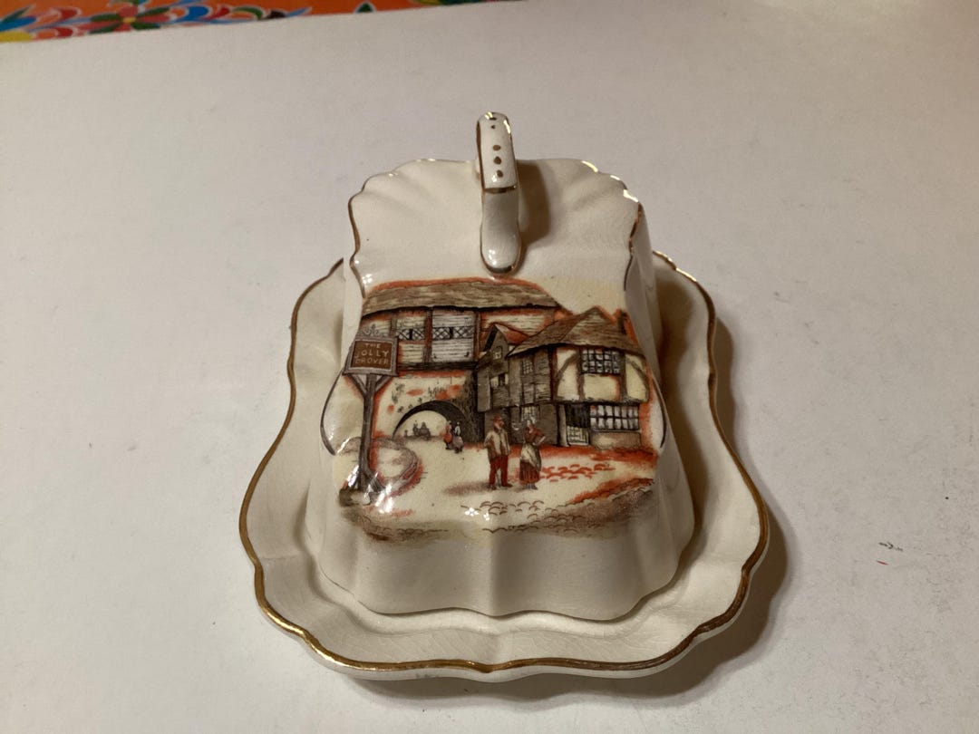 Vintage Sandland Ware Covered Butter or Cheese Dish With English ...