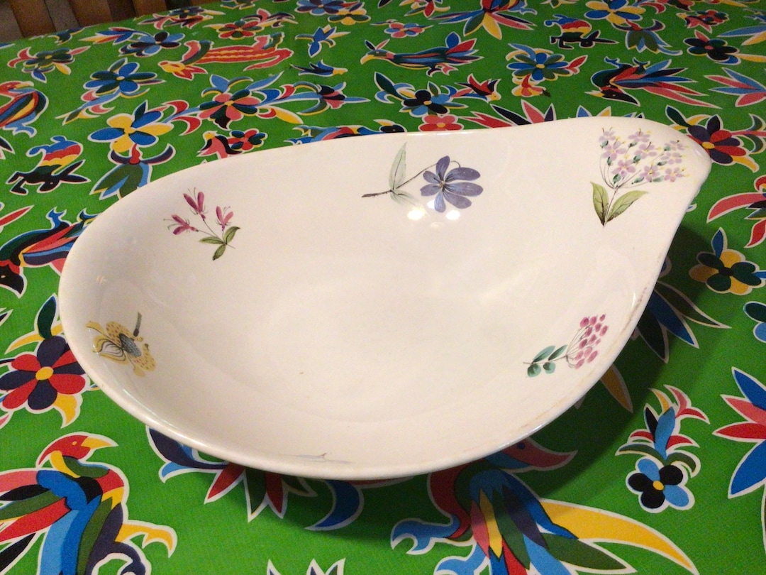Vintage MCM Hallcraft Eva Zeisel Lugged Handle Floral Bowl- Hall China ...