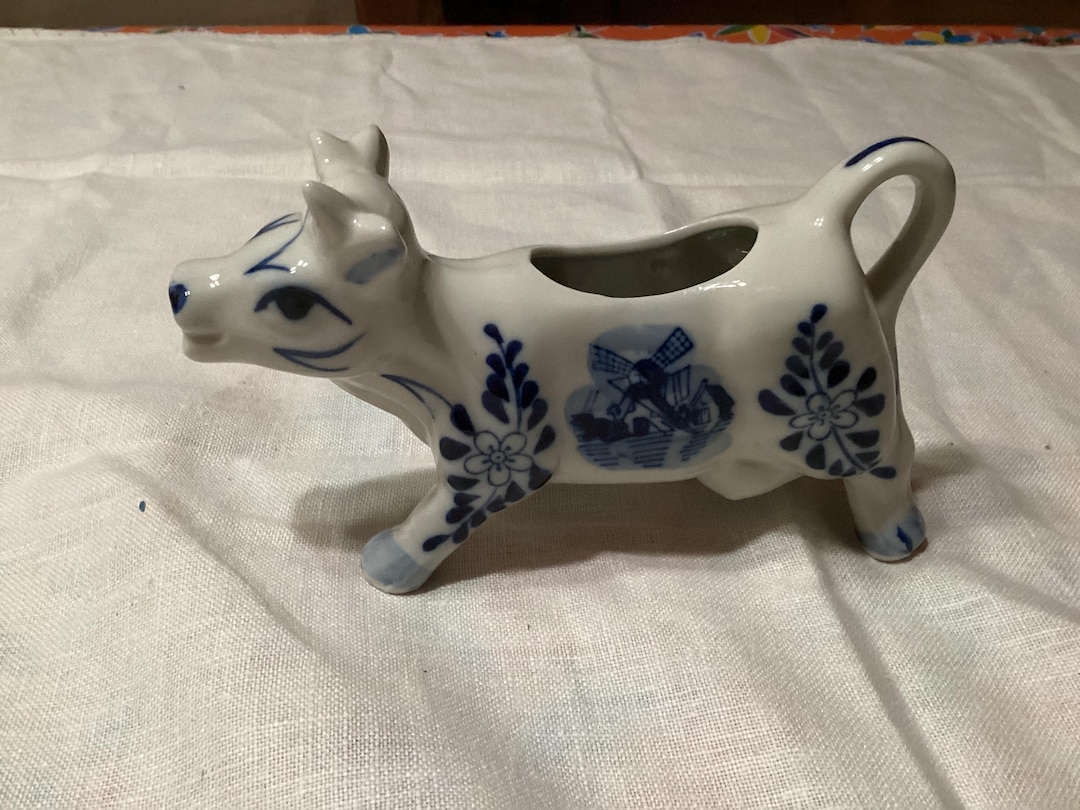 Vintage Ceramic Hand Painted Delft Blue Cow Creamer - Etsy