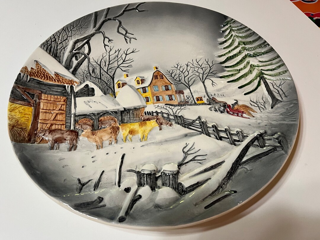 Vintage West German Winter Farm Scene Large Platter or Dish - Etsy