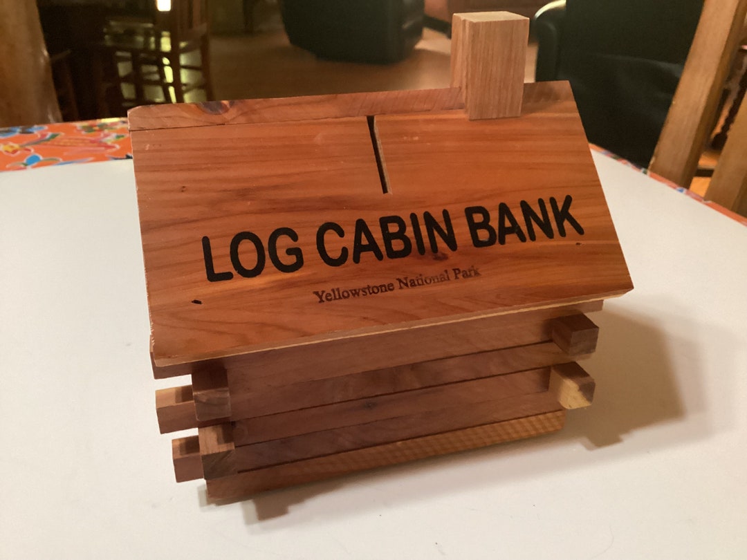 Vintage Wooden Log Cabin Bank- Souvenir of Yellowstone National Park - Etsy