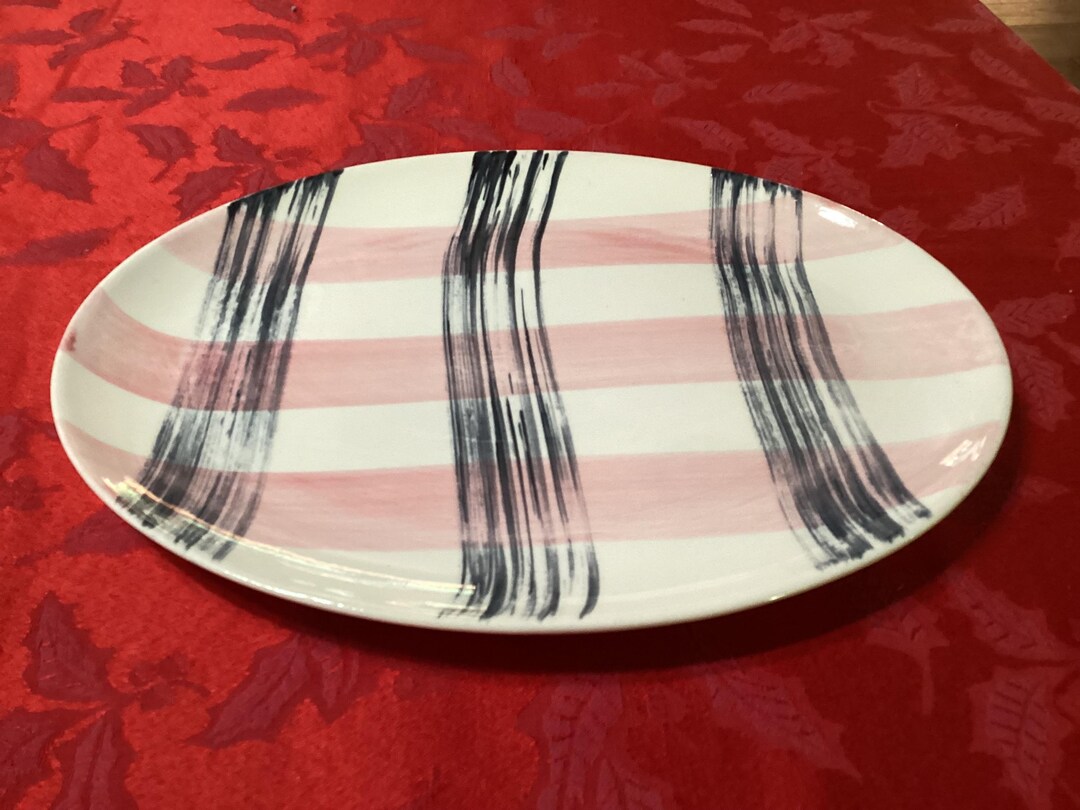 Vintage Genuine Hand Painted Oven Proof Dinnerware Pink and Grey Oval Platter - Etsy