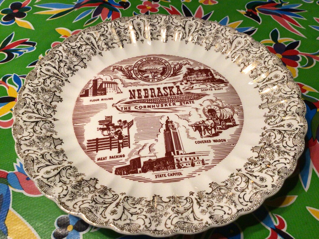 Vintage Ceramic Souvenir Plate- Nebraska, the Cornhusker State - Etsy