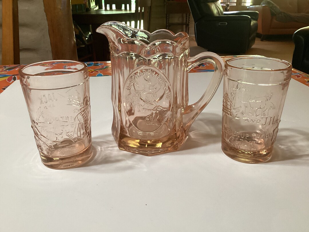 Vintage Indiana Pink Depression Glass Tiara Nursery Rhyme Child's Juice ...