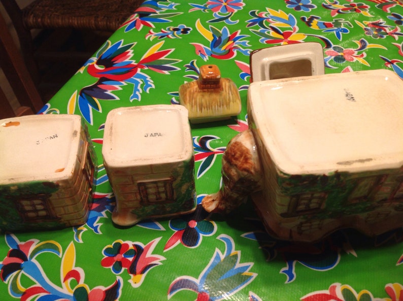 Vintage Hand Painted Ceramic Country Cottage Teapot Set With Cream and ...