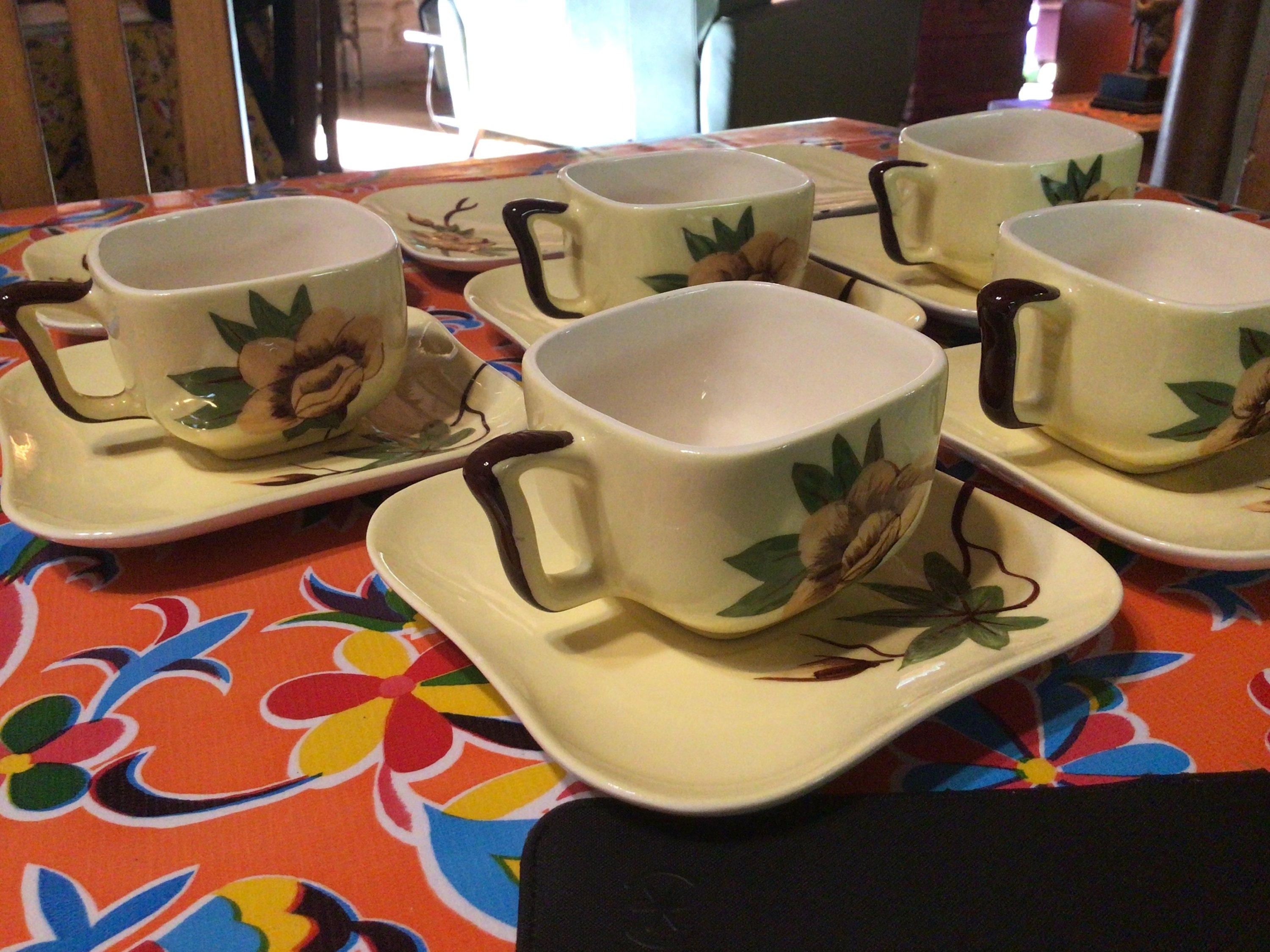 Vintage Weil Ware MCM Set of 5 Rose Yellow Cups and Saucers and 3 ...