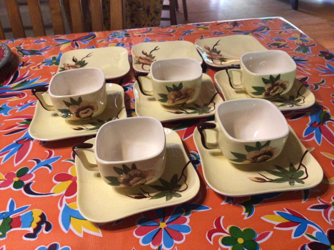 Vintage Weil Ware MCM Set of 5 Rose Yellow Cups and Saucers and 3 ...