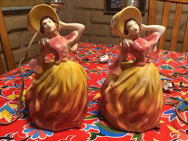 Vintage Pair of Working Hand Painted Ceramic Bonneted Southern - Etsy