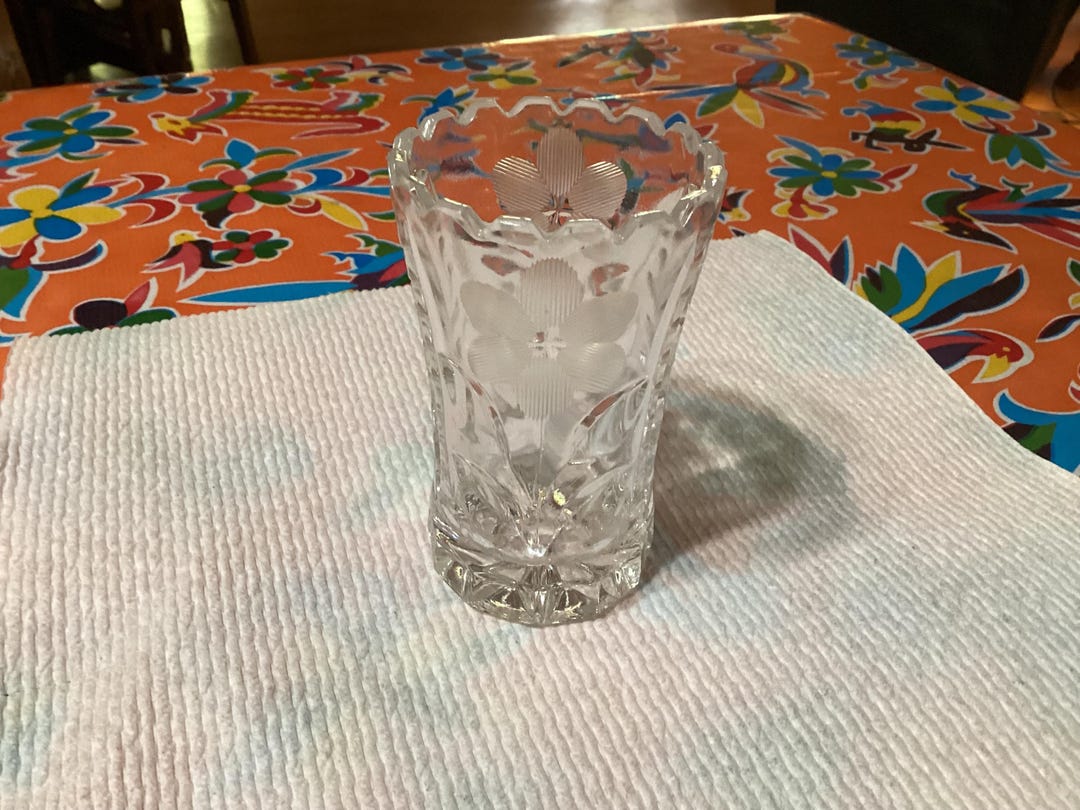 Vintage ABP Etched Floral Cut Crystal Bud Vase - Etsy