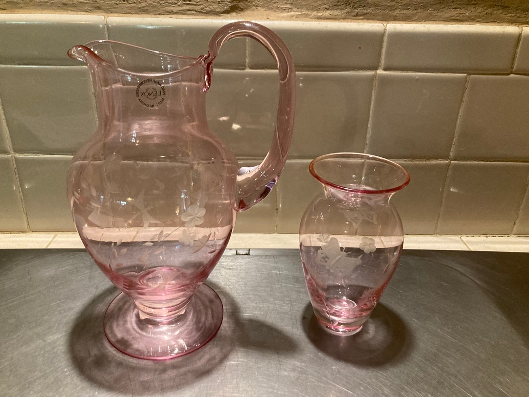 Vintage Beautiful Lenox Butterfly Meadow Etched Pink Glass Footed ...