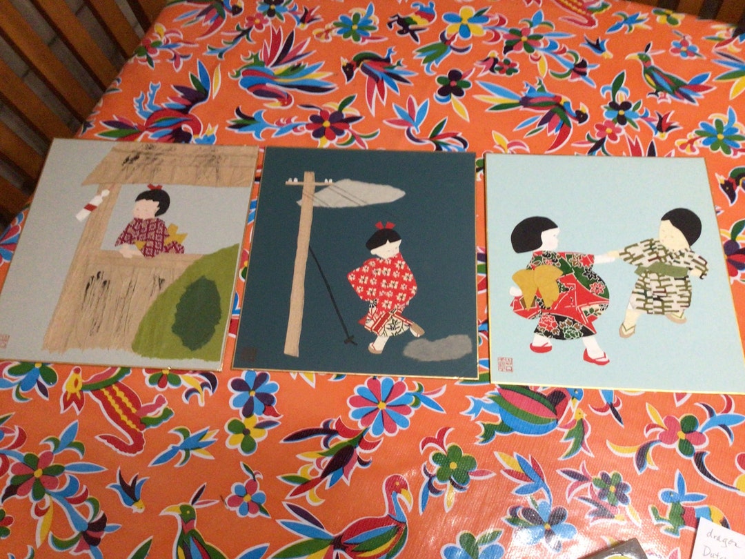 Vintage Japanese Chigiri-e, Torn Paper Art on a Shikishi Board ...