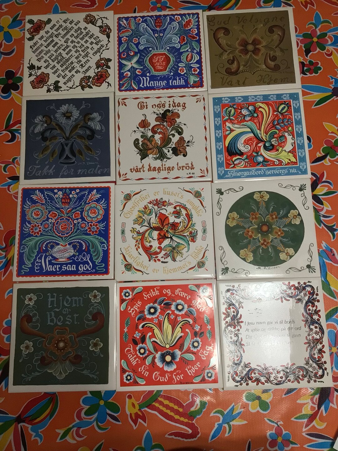 Vintage Hand Painted Square Ceramic Norwegian Wall Tiles or Trivets ...