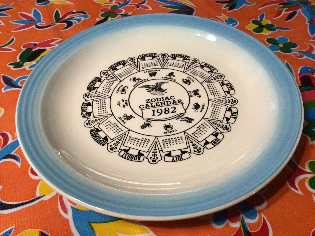 Vintage 1982 Ceramic Zodiac Calendar Plate With Blue Rim - Etsy