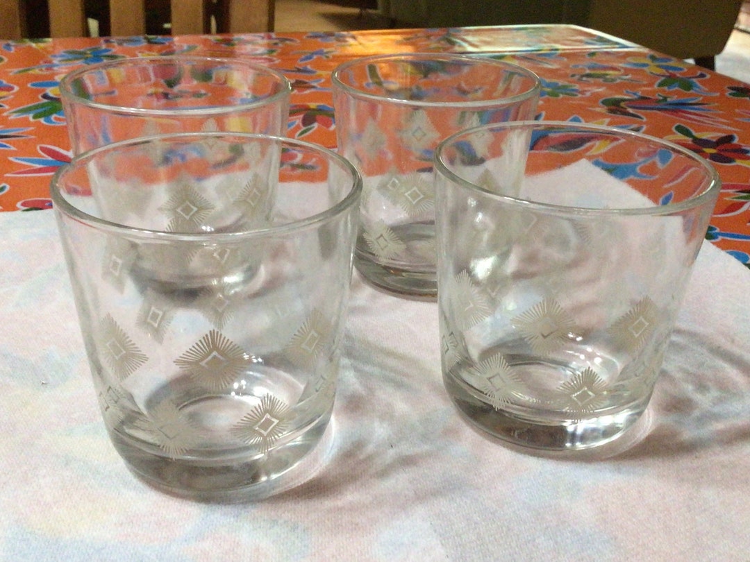 Vintage Set of 4 MCM Diamond Pattern Low Ball Cocktail Glasses - Etsy