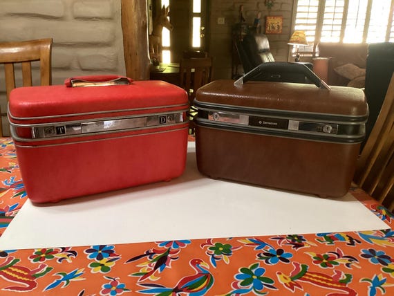 Vintage mid century modern Samsonite red and brown tr… - Gem